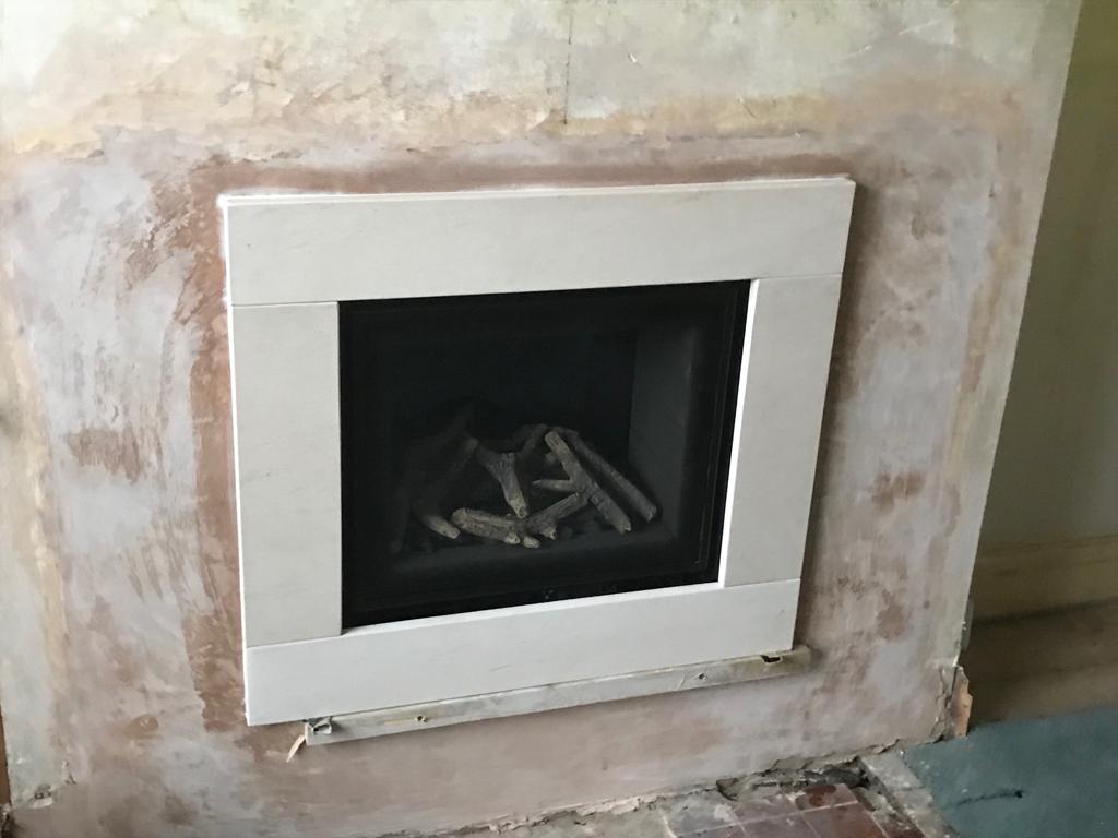 Modern Hole in The Wall Gas Fire Installation- Chorleywood - Rigbys
