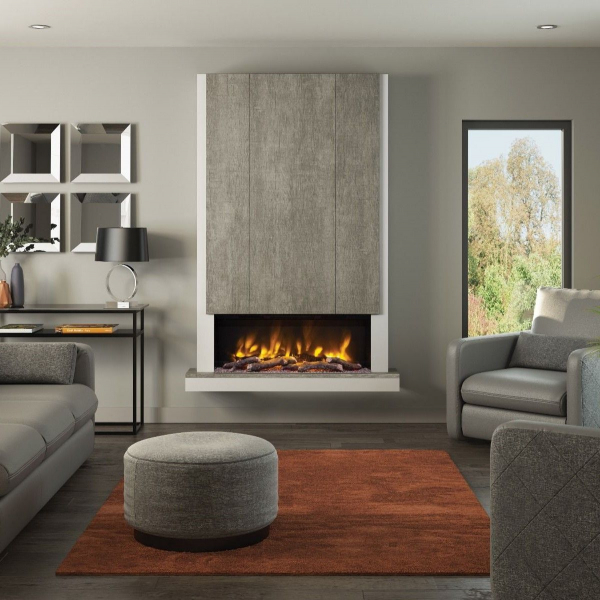 Elgin & Hall Evento - Rigby Fires 3 sided electric fireplace visual effect